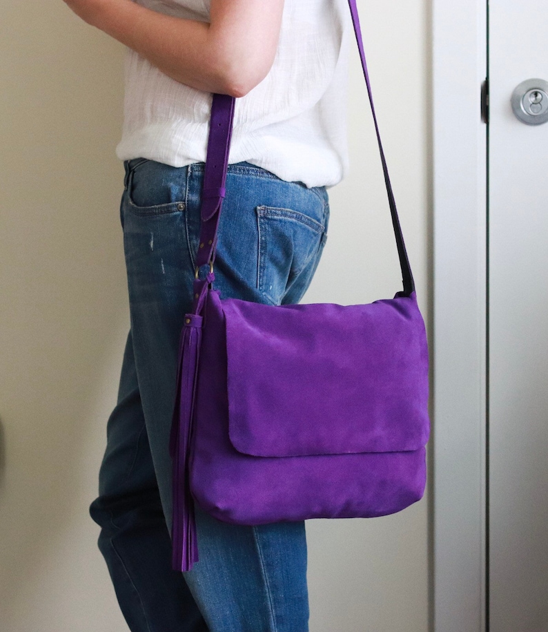 Purple bag crossbody purple suede bag custom bag leather | Etsy