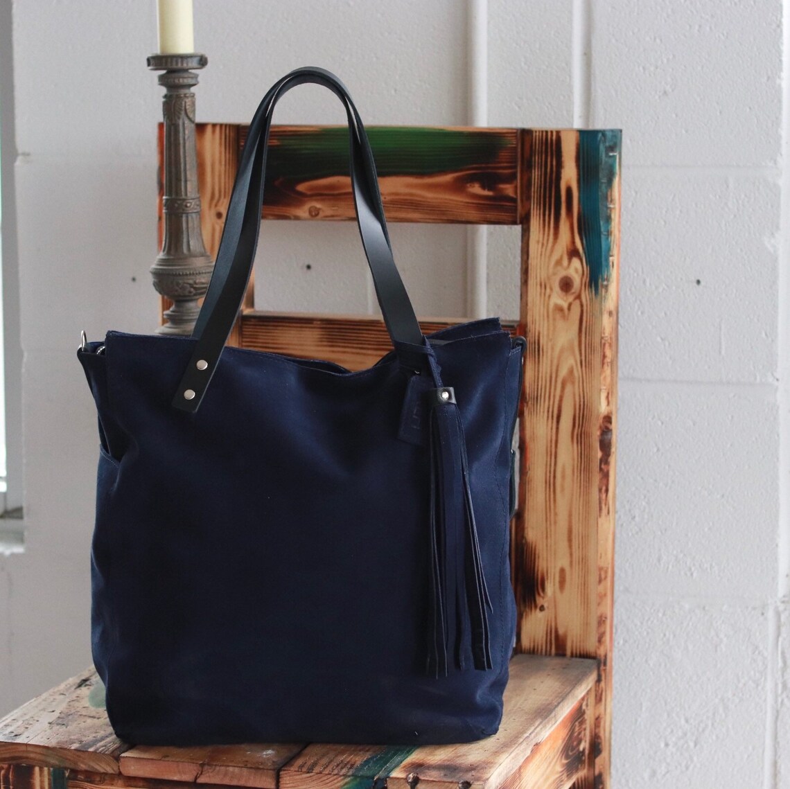 Midnight blue leather backpack convertible backpack crossbody | Etsy