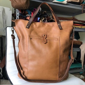 Brown Leather Tote Bag With Zipper, Leather Weekender Bag, Large ...