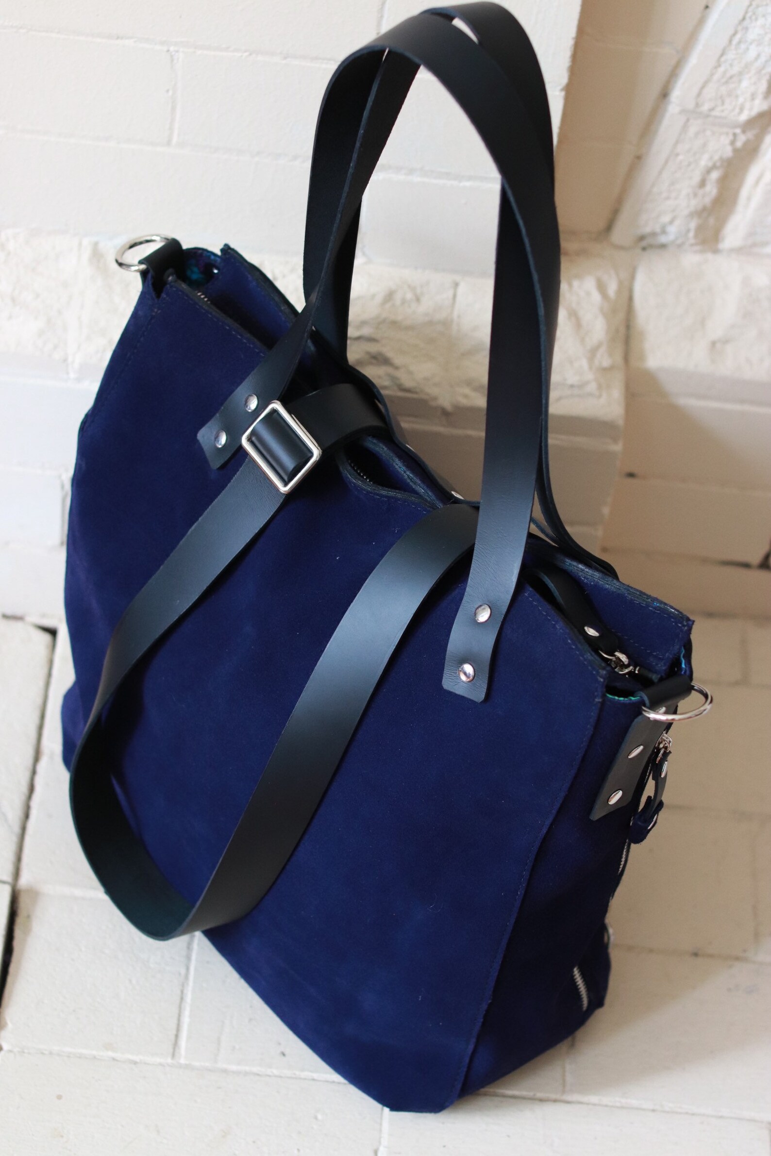 Midnight Blue Leather Backpack, Convertible Backpack Crossbody Tote ...