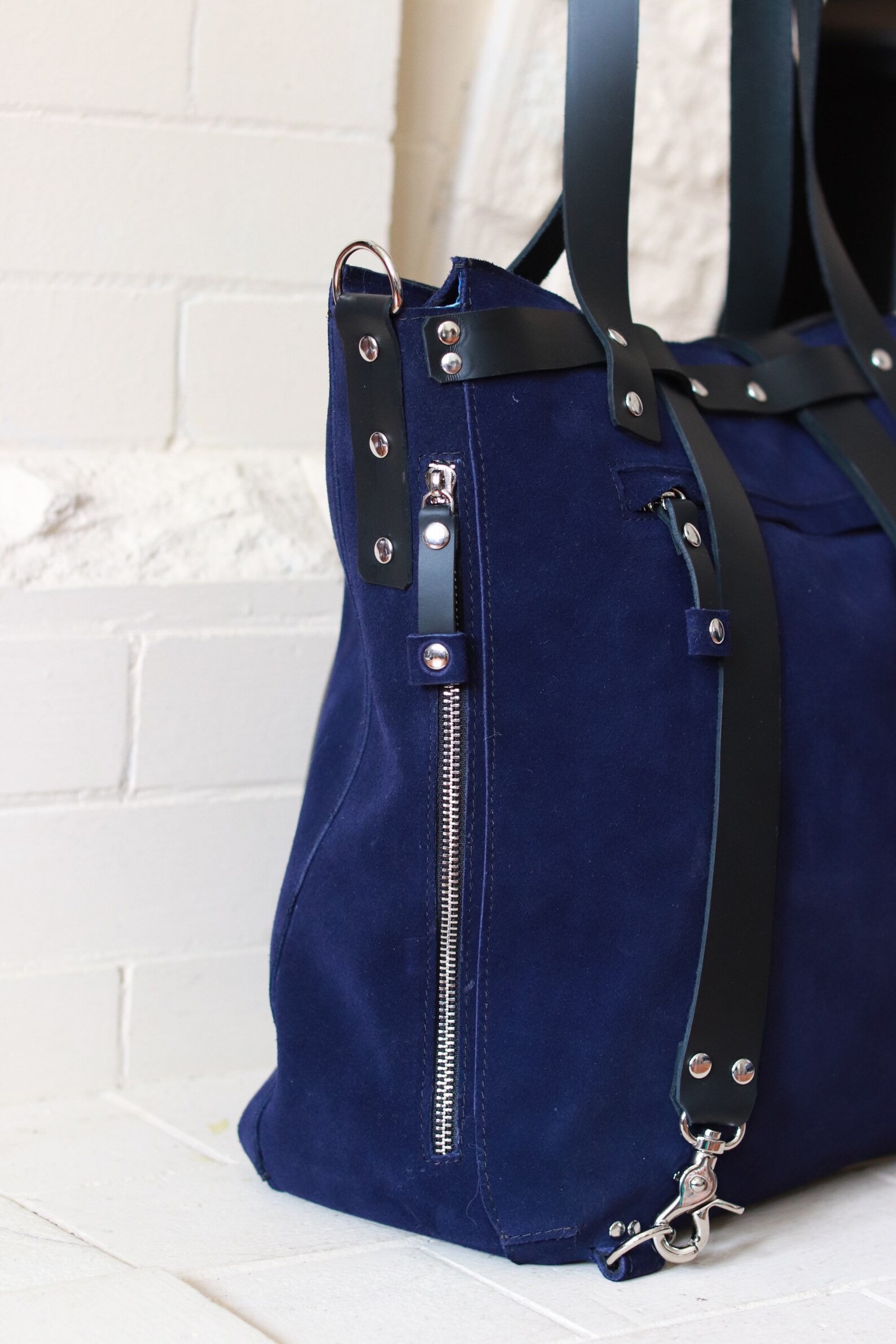 Midnight Blue Leather Backpack, Convertible Backpack Crossbody Tote ...