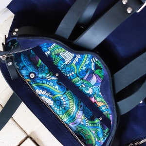 Midnight Blue Leather Backpack, Convertible Backpack Crossbody Tote ...