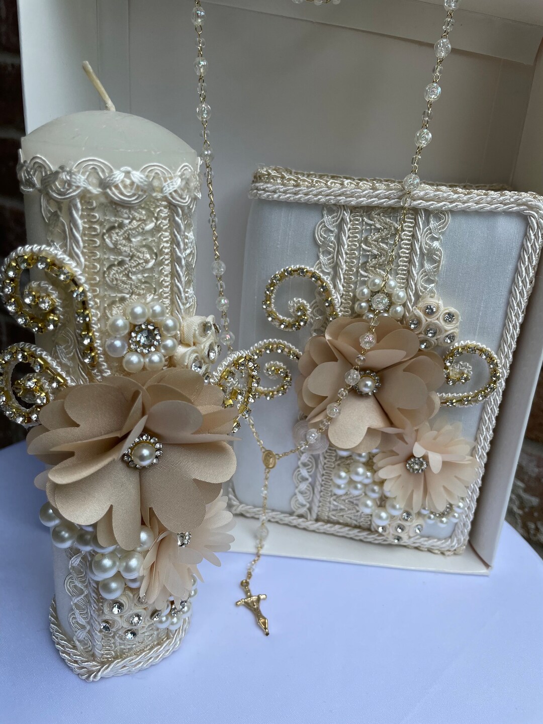 Gorgeous First Communion 3 Piece Candle Set - Etsy