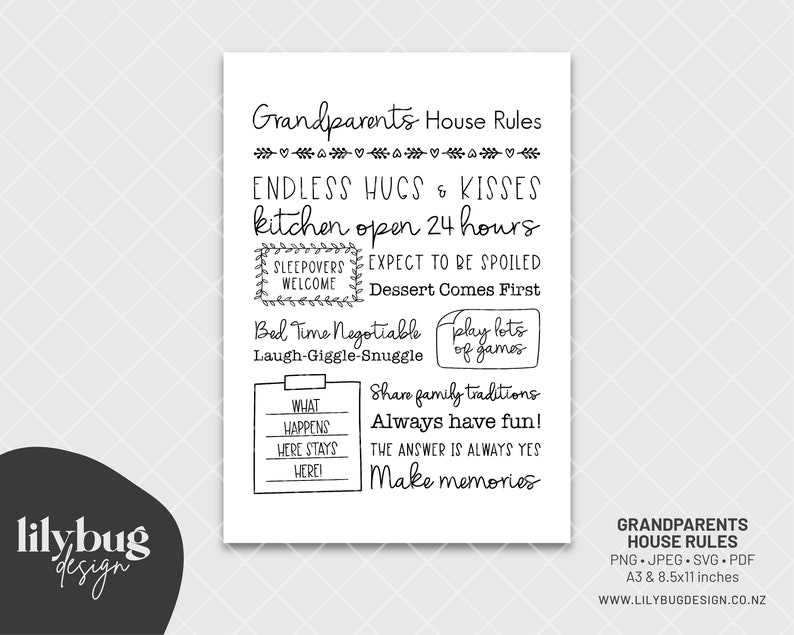 Grandparents House Rules Poster Grandparent Gift - SVG Pdf PNG JPG ...