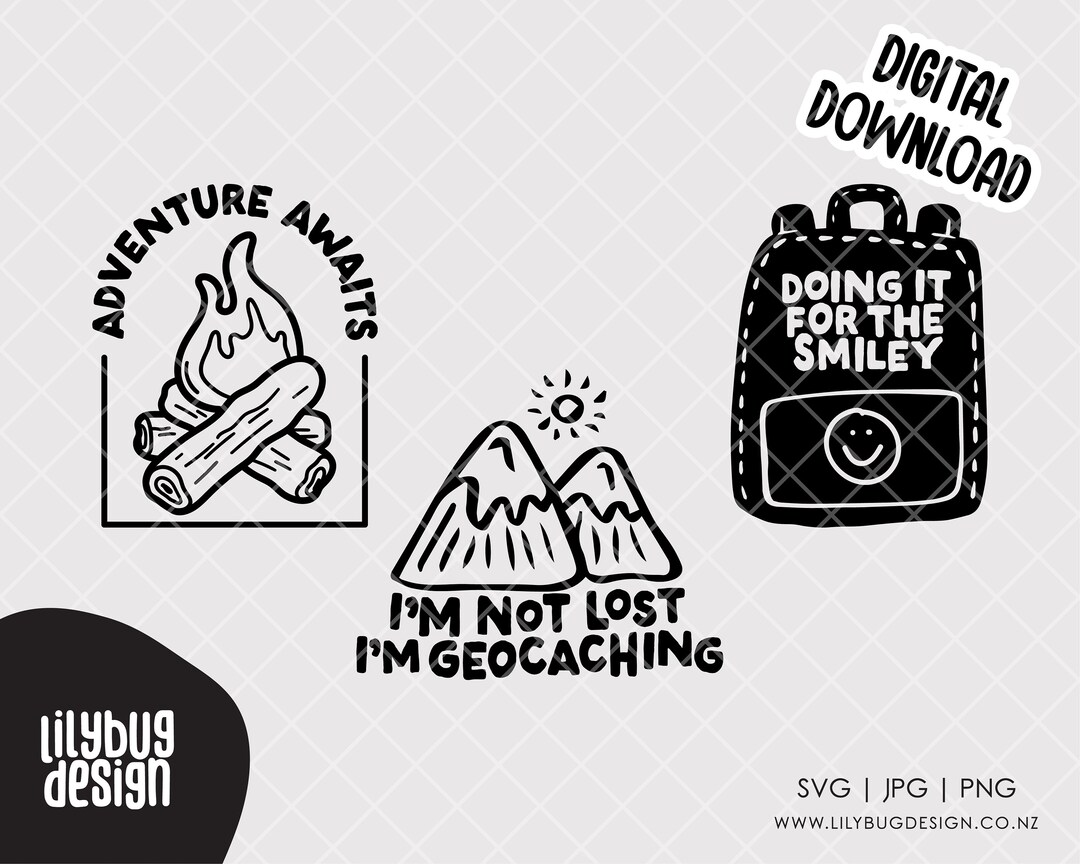 Geocaching Adventure SVG PNG Clipart, Mountains, Campfire (digital ...