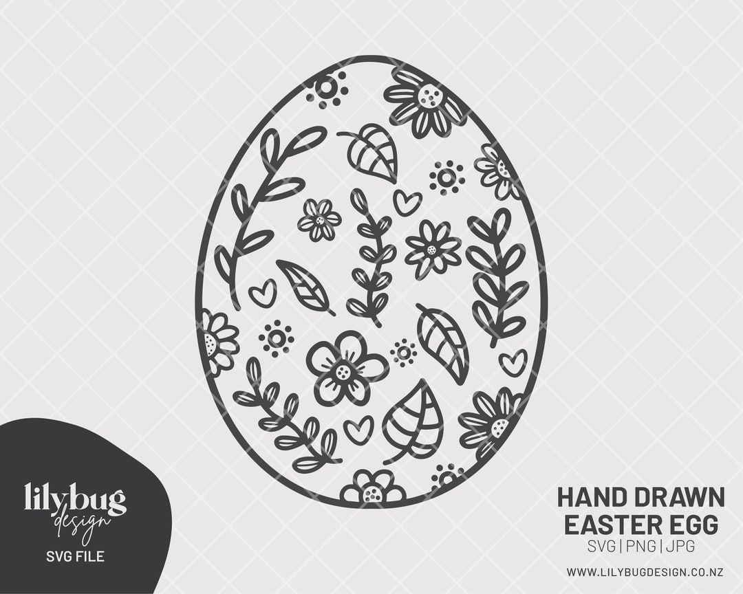Hand Drawn Floral Easter Egg - PNG SVG JPG Files - Etsy