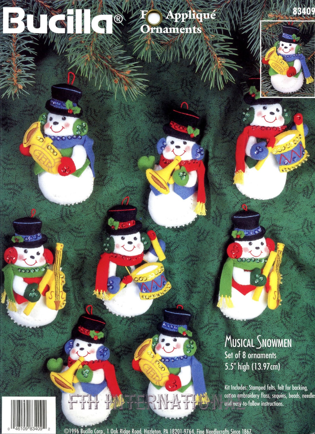 Bucilla Musical Snowmen 8 Pce Felt Christmas Ornament Kit 83409, Drums ...