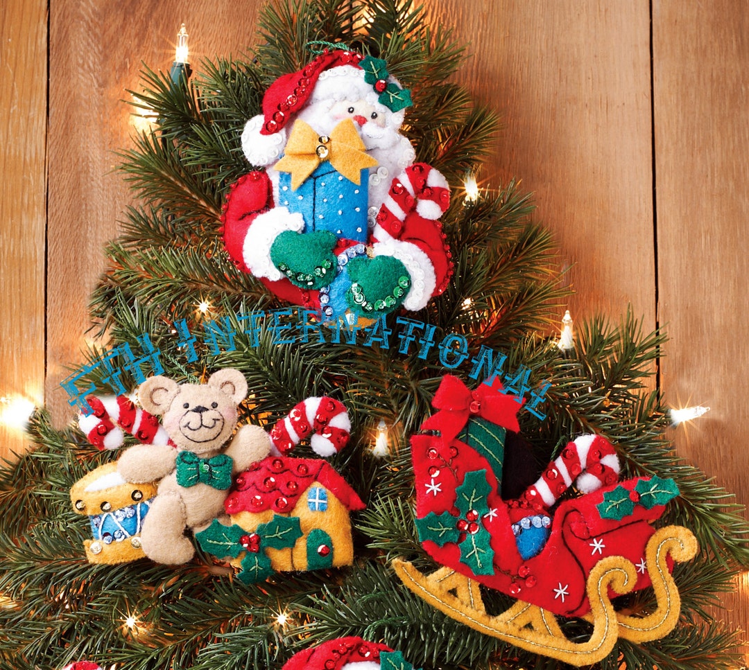 Bucilla Santa & His Sleigh ~ 6 Pce Felt Christmas Ornament Kit #86361 ... Bucilla Santa & His Sleigh ~ 6 Pce Felt Christmas Ornament Kit #86361 ...