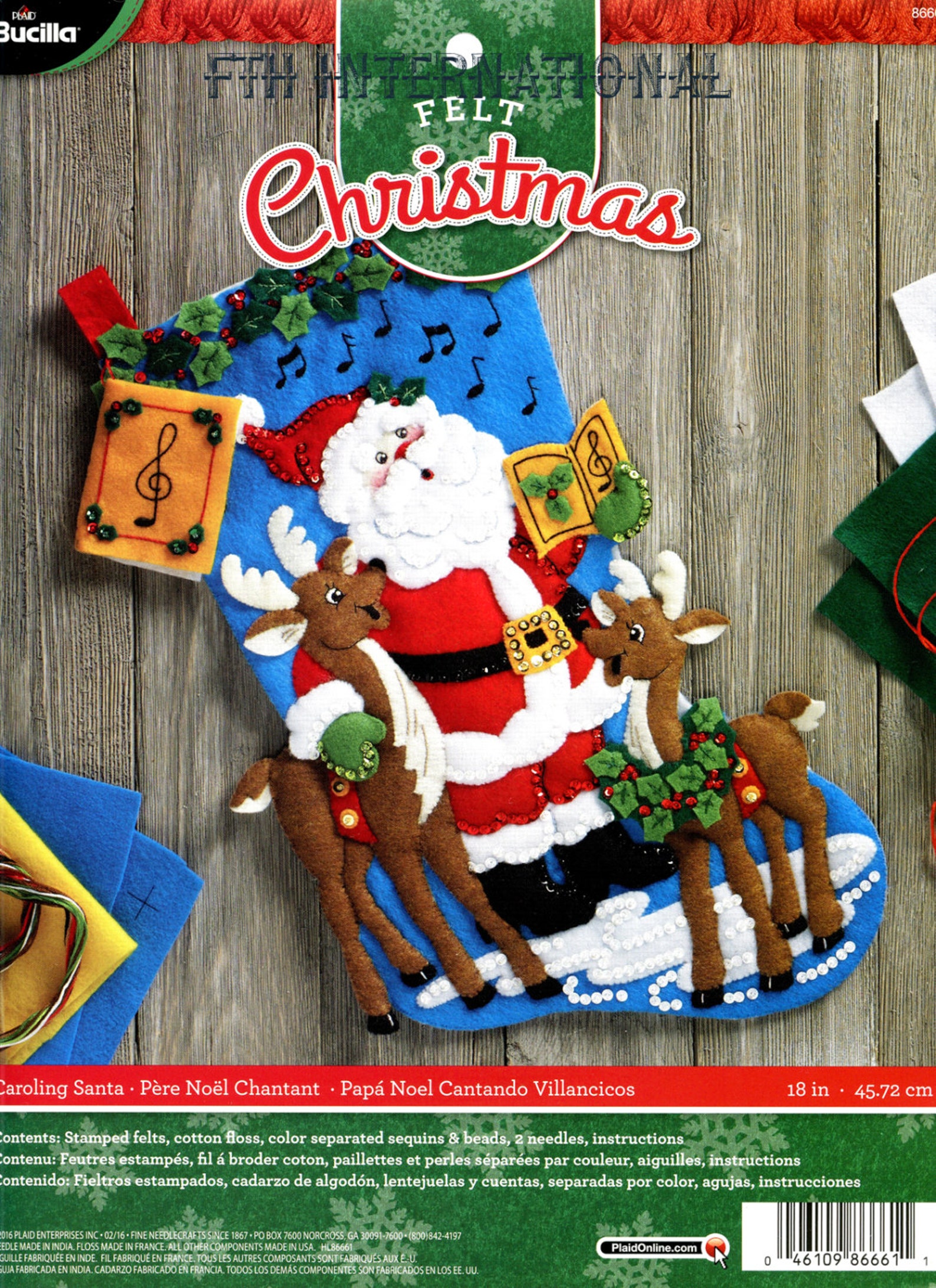 Bucilla Caroling Santa 18 Felt Christmas Stocking Kit 86661 Reindeer ...