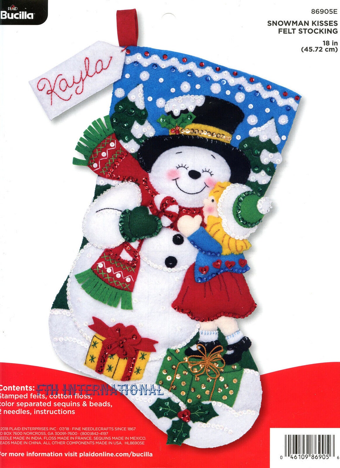 Bucilla Snowman Kisses 18 Felt Christmas Stocking Kit 86905 Frosty Love ...