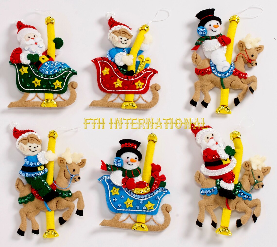 Carousel Santa 6 Pce. Felt Christmas Ornament Kit 86950 - Etsy