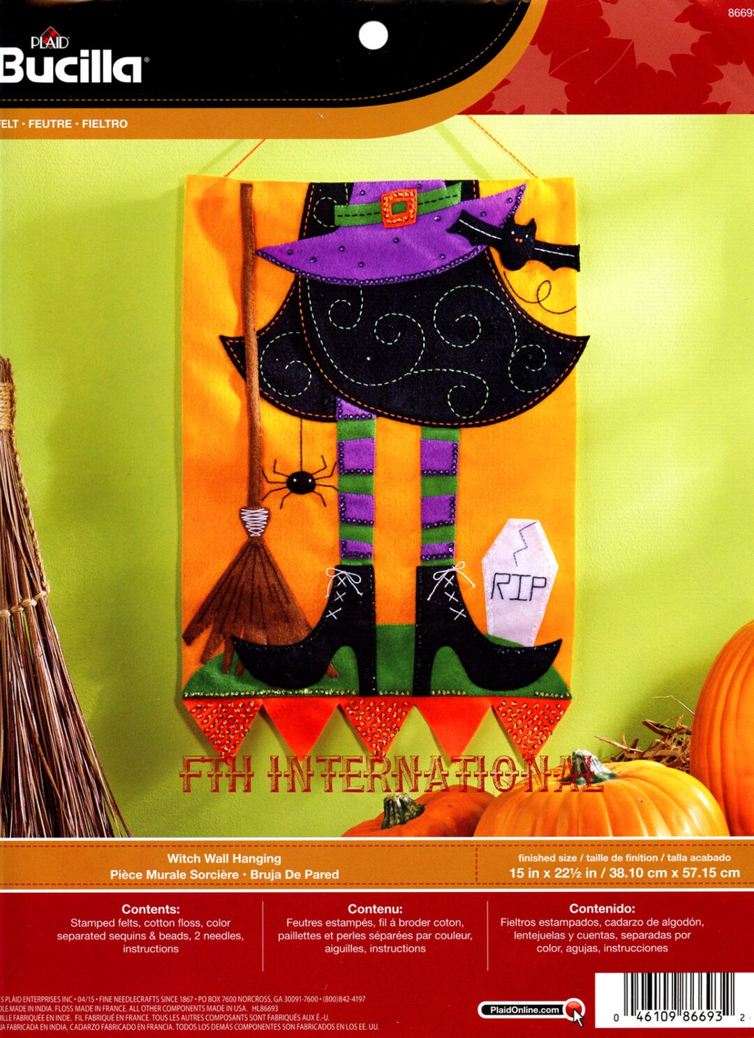 Halloween Witch Bucilla Felt Holiday Wall Hanging Kit 86693, Bat Spider ...