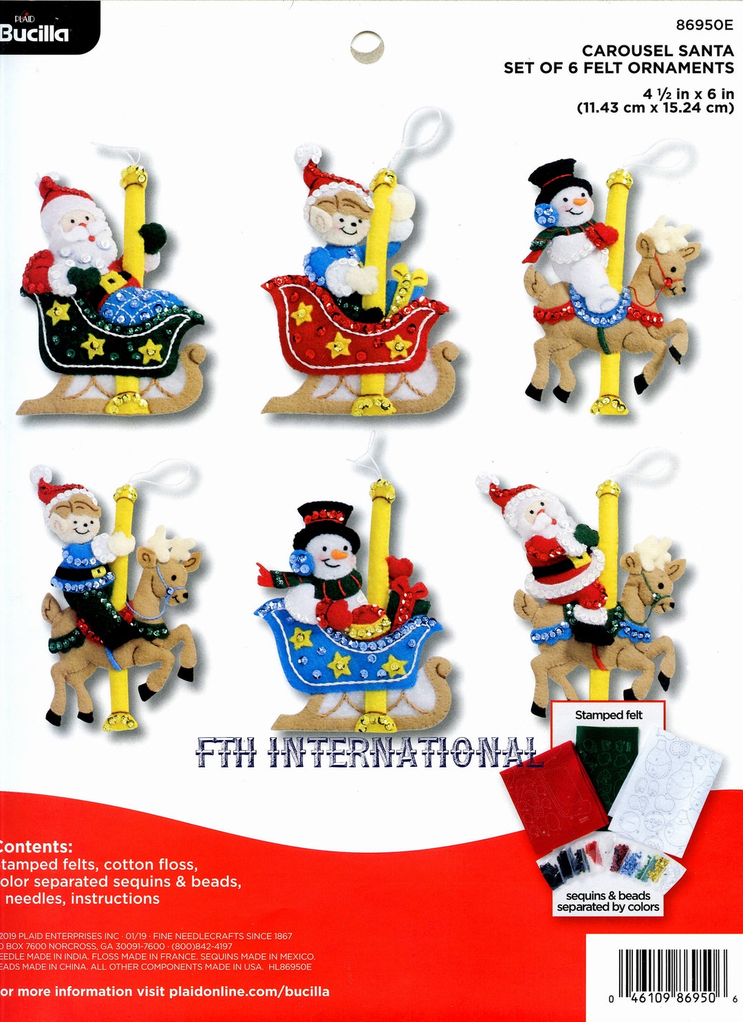 Carousel Santa ~ 6 Pce. Felt Christmas Ornament Kit #86950, Frosty ...