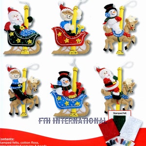Carousel Santa ~ 6 Pce. Felt Christmas Ornament Kit #86950, Frosty ...
