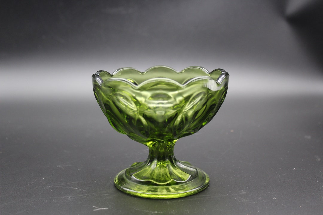 Vintage Green Glass Compote - Etsy