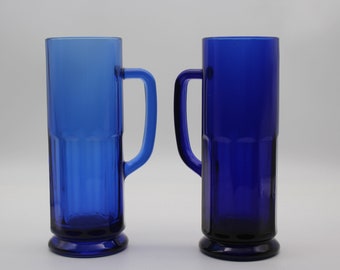 Set of 2 Vintage STARBUCKS Cobalt Blue Glass Etched Script Large Coffee ...
