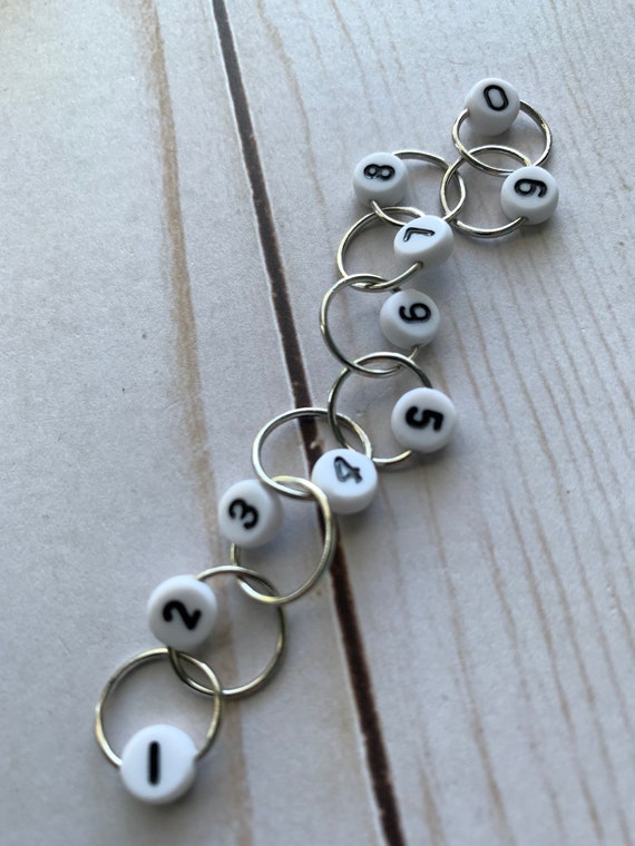 Knitting white with black numbers gold rings Row Counting Chain Stitch ...
