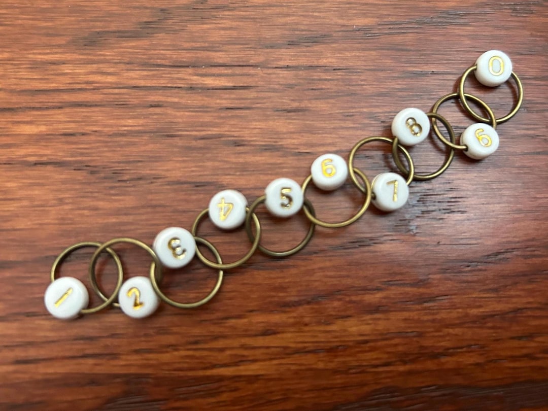 Row Counting Chain Stitch Marker - Gold Number Beads With Antique ...