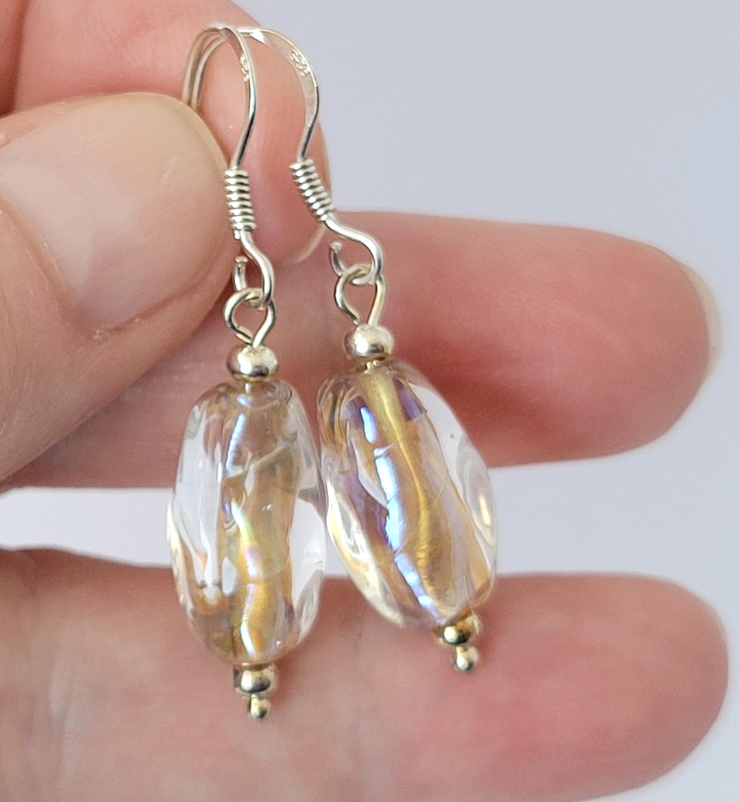 Gold Seaside Reflections Beautiful Glass Earrings Made Jenefer Ham - Etsy