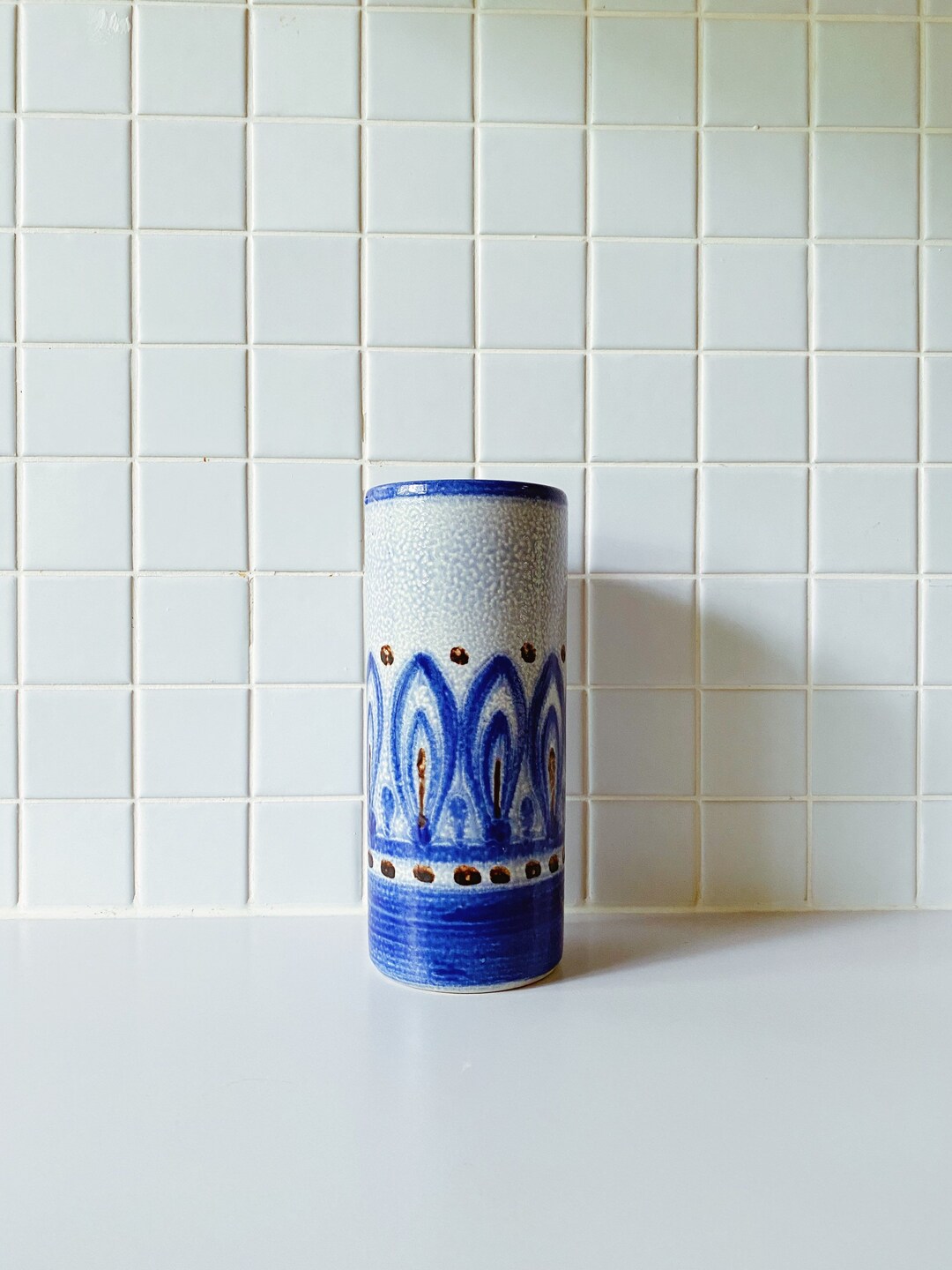 Cylinder Vase With Folklore Pattern and Salt Glaze MCM Ceramics Design ...