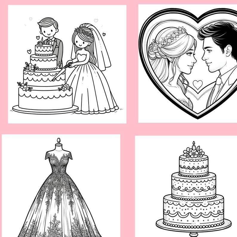 Printable Wedding Coloring Pages for Kids & Adults Bridal Shower ...