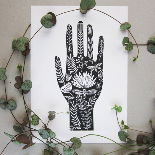 A4 Art Print Folk Art Hand Illustration With Black Background - Etsy