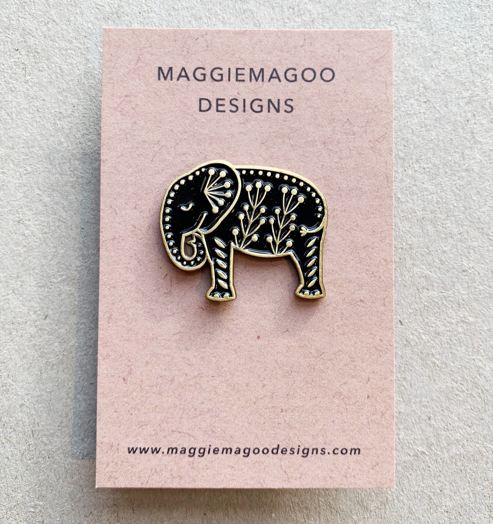 Elephant Enamel Pin, Black and Gold Metal Brooch - Etsy