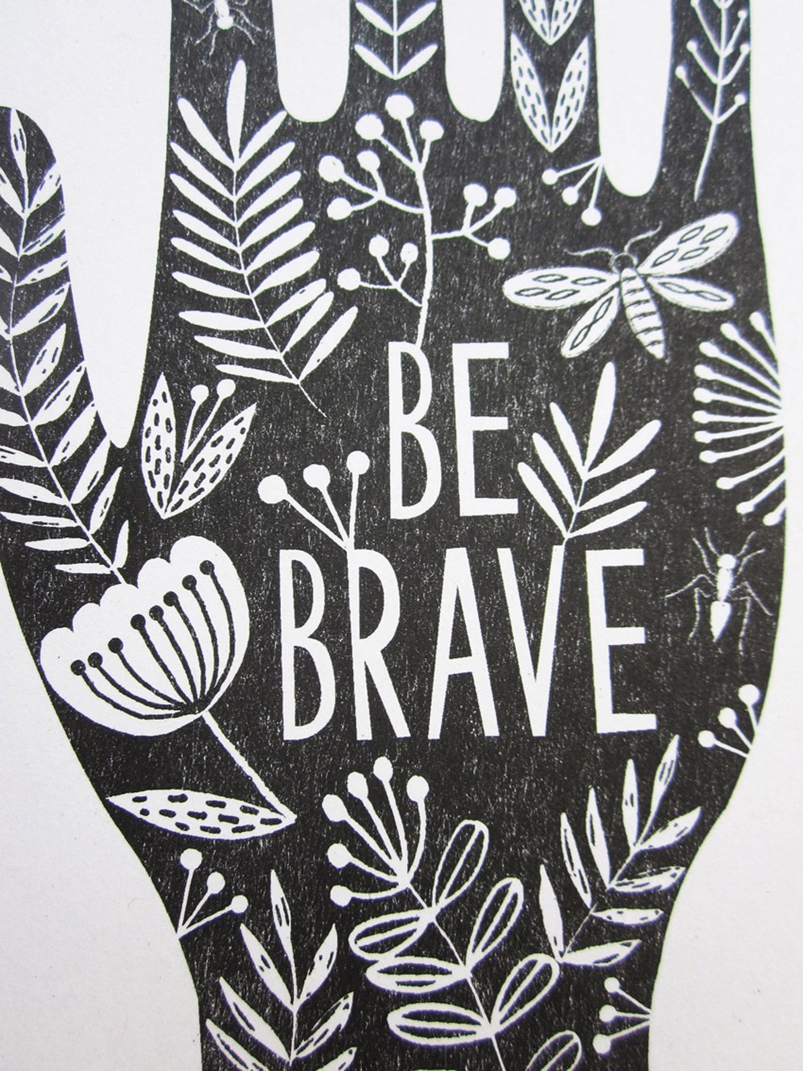 BE BRAVE Folk Art Hand Illustration A5 Risograph Print - Etsy