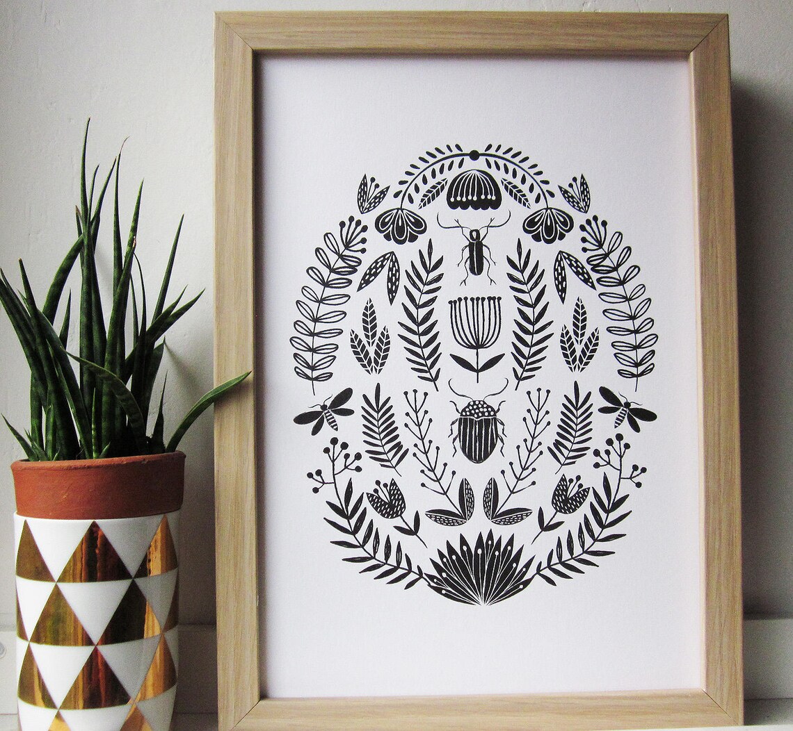 A4 Art Print Folk Floral Hand Drawn Illustration - Etsy