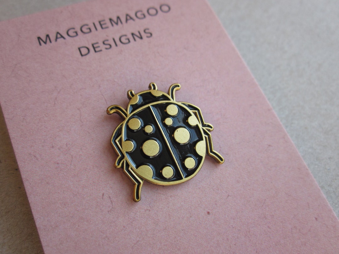 Ladybird Enamel Pin Brooch, Beetle Badge, Black and Gold Metal - Etsy