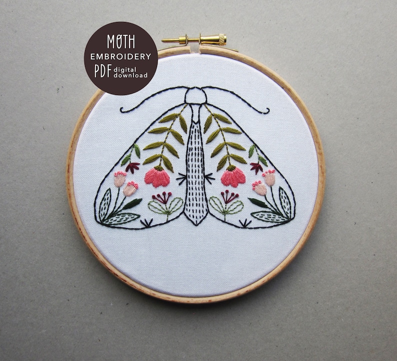 Moth Embroidery PDF Digital Download Pattern | Etsy UK