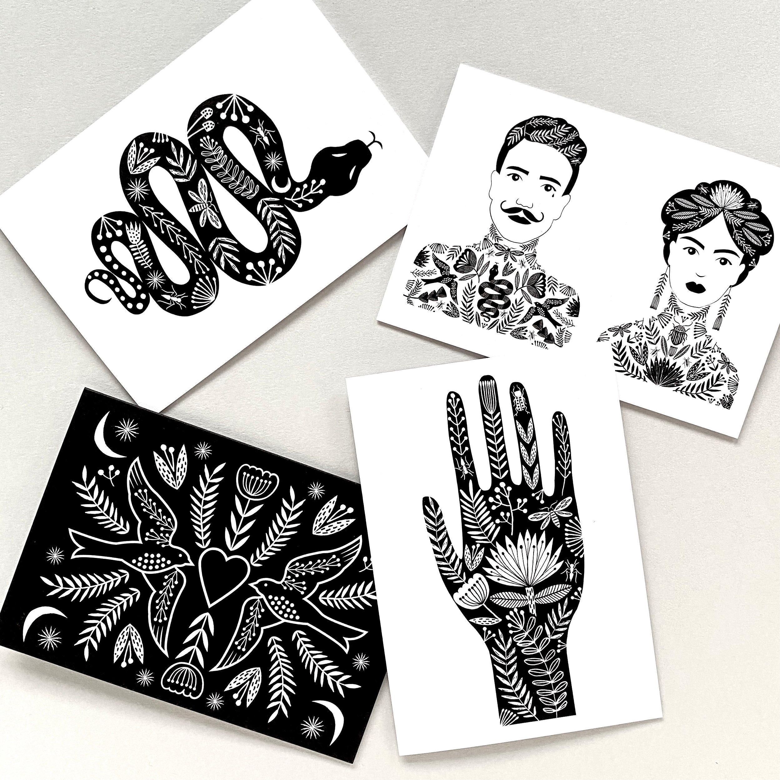 Pack of Monochrome Folk Greetings Cards - Etsy UK