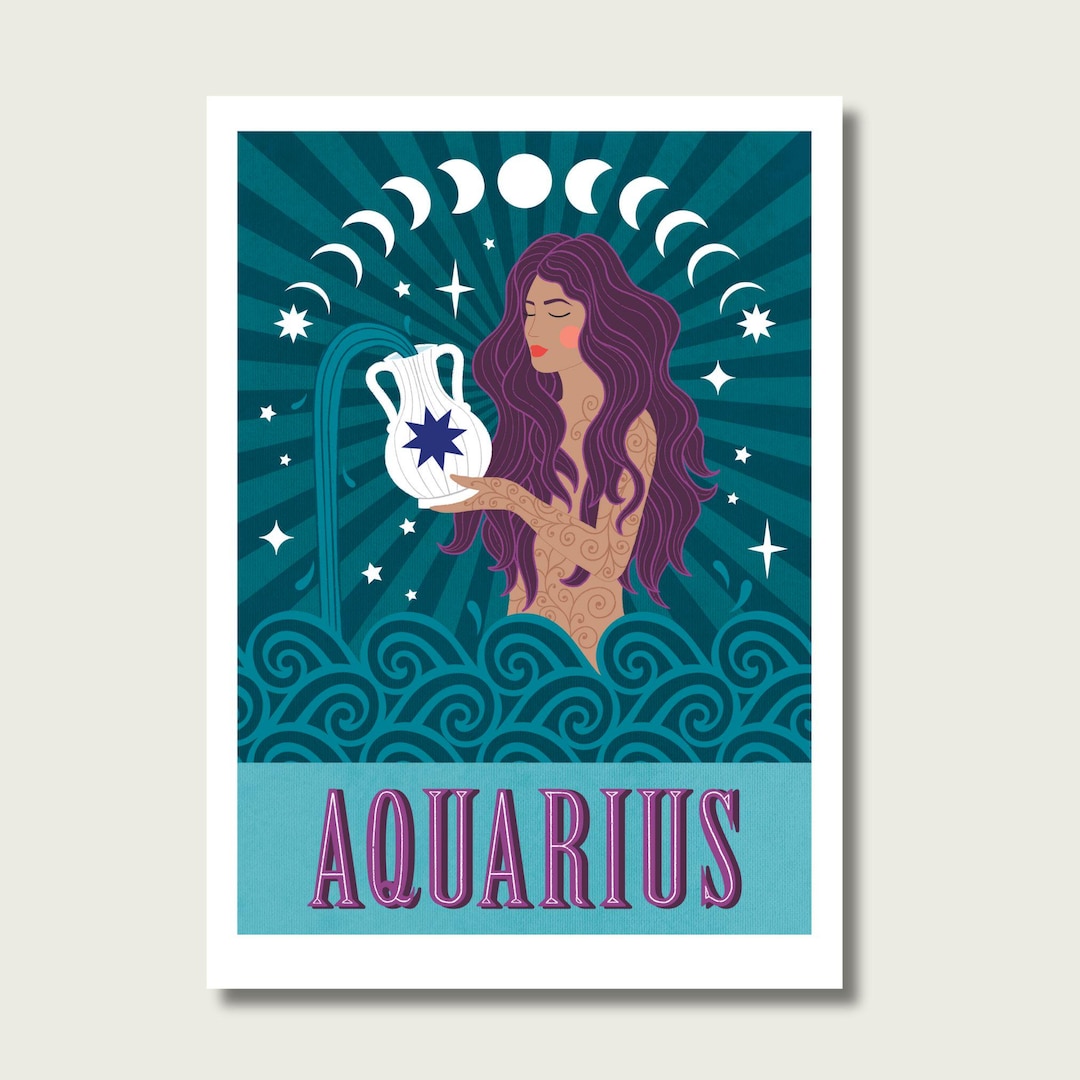 Aquarius Zodiac A4 Art Print, Female Water Bearer Illustration - Etsy