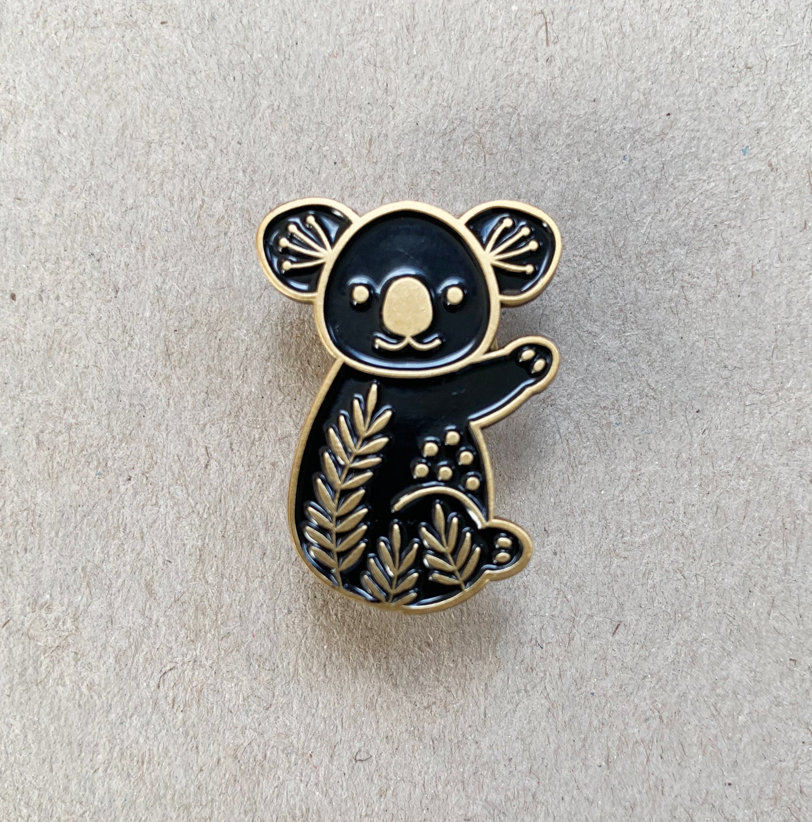 Koala Enamel Pin Brooch, Black and Gold Metal - Etsy