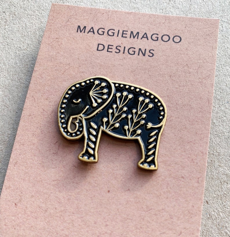 Elephant Enamel Pin, Black and Gold Metal Brooch - Etsy UK