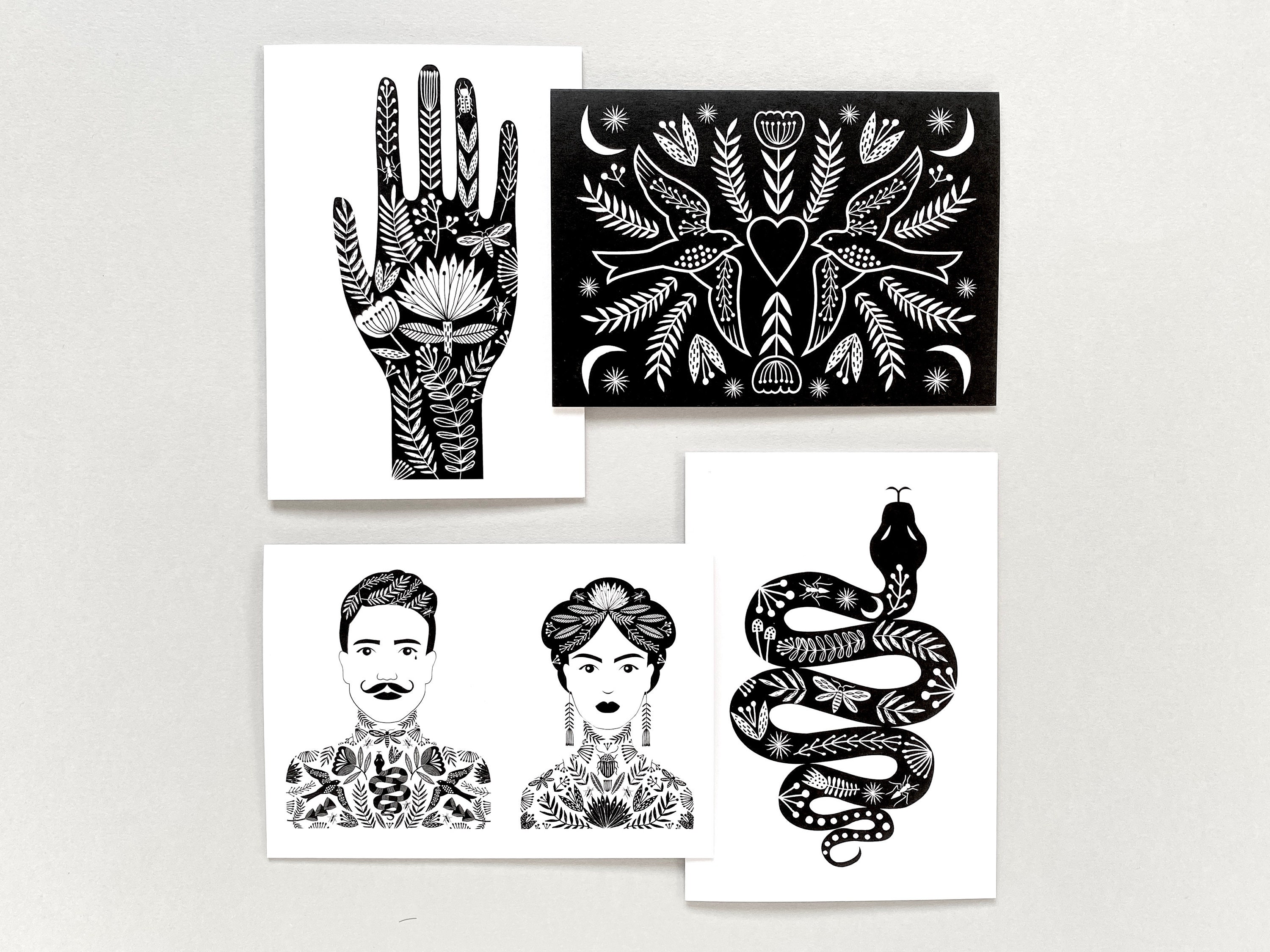 Pack of Monochrome Folk Greetings Cards - Etsy UK