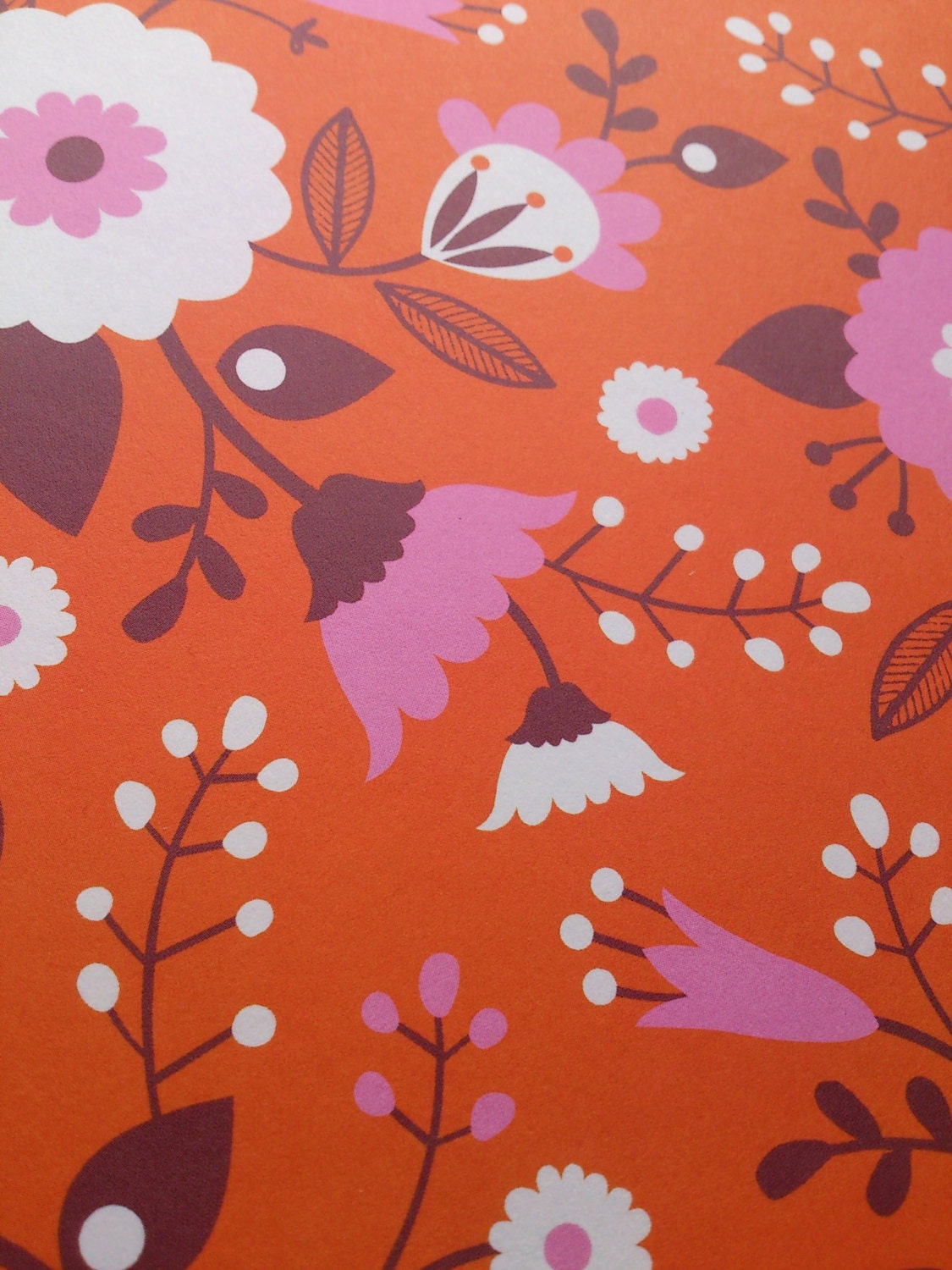 Retro orange floral A4 print | Etsy