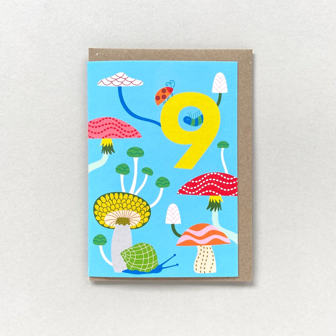 Quirky Toadstools 9th Birthday Card for Kids - Etsy