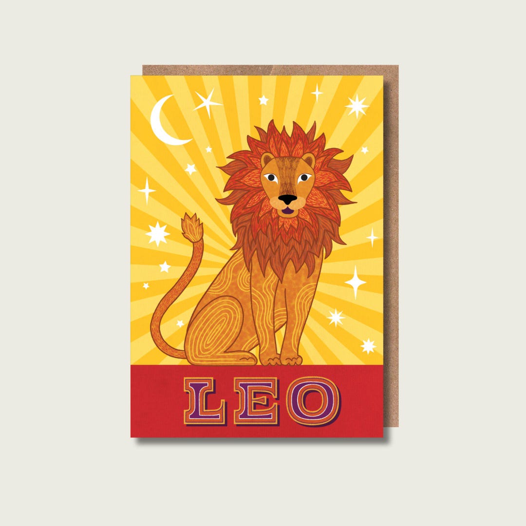 Leo Star Sign Zodiac Greetings Card, Astrology Art - Etsy