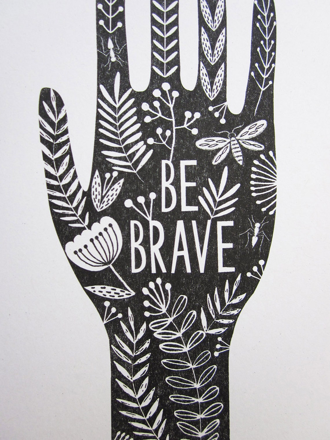 BE BRAVE Folk Art Hand Illustration A5 Risograph Print - Etsy