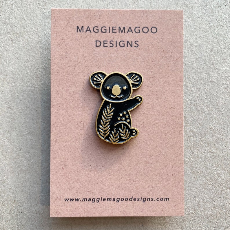 Koala Enamel Pin Brooch Black and Gold Metal - Etsy