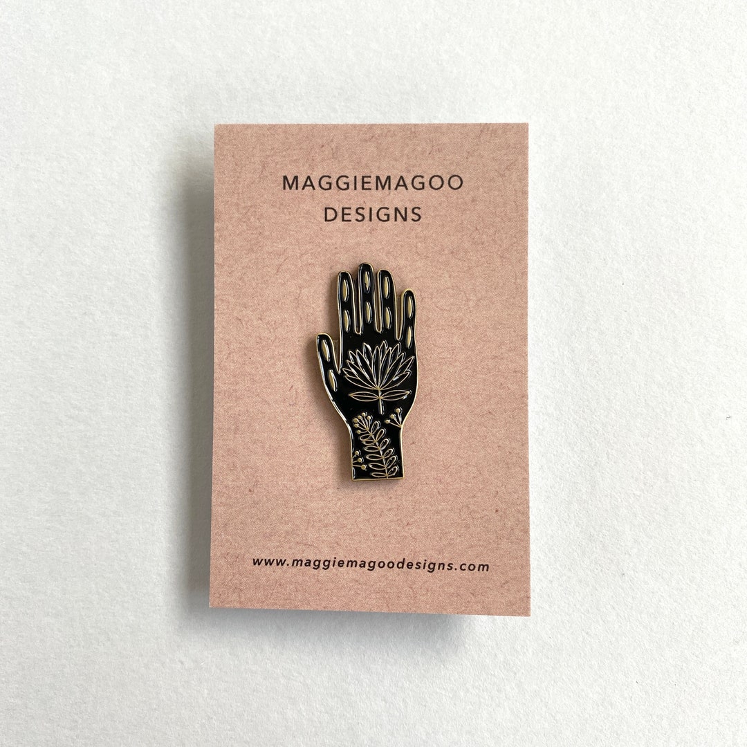 Hand Enamel Pin, Tattoo Folk Design, Black and Gold Metal Brooch - Etsy