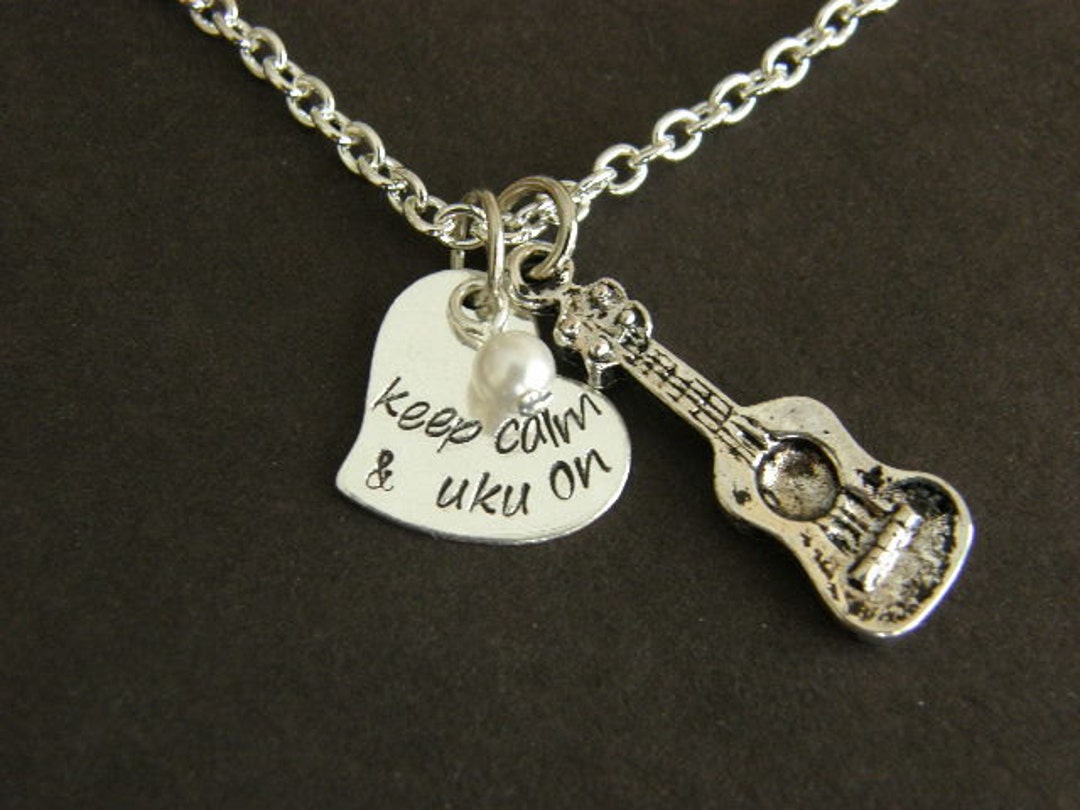 Keep Calm & Uku on Aluminum Necklace With Ukulele Charm and a Pearl - Etsy