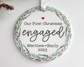 Initial First Christmas Engaged Personalized Ornament, Engagement ...