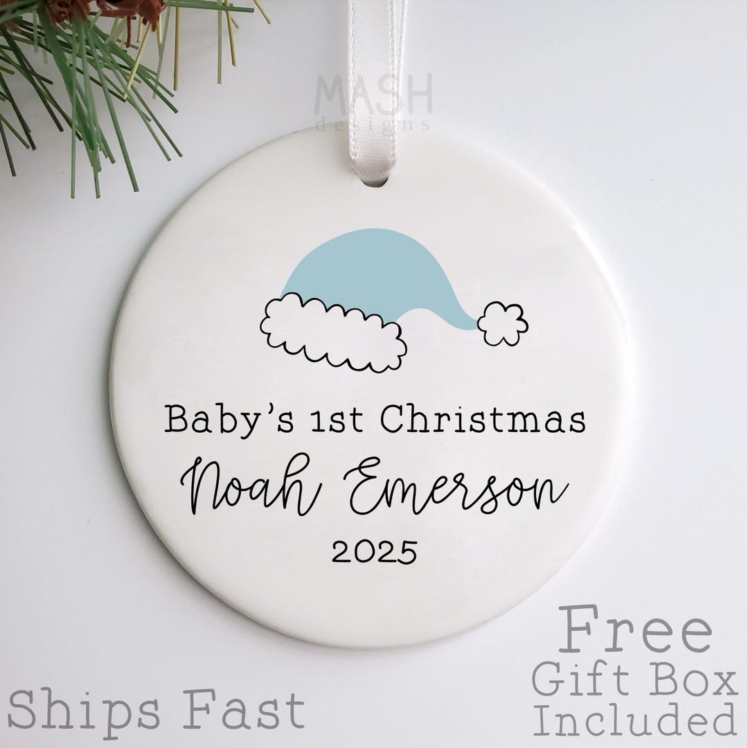 Personalized Santa Hat Babys First Christmas Ornament, Baby Shower Gift ...