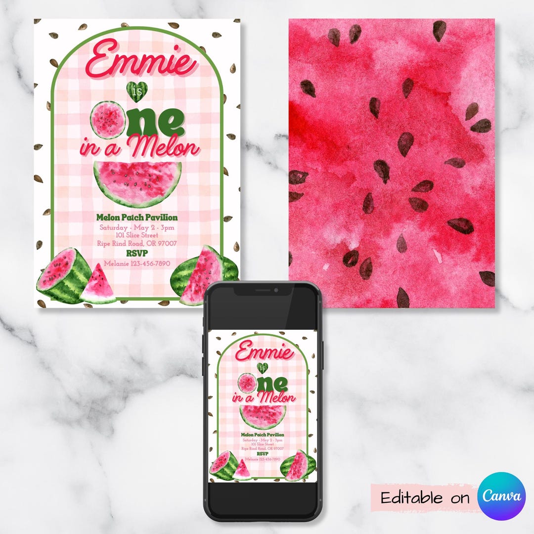 ONE in a Melon First Birthday Invitation – Watermelon Theme Editable ...