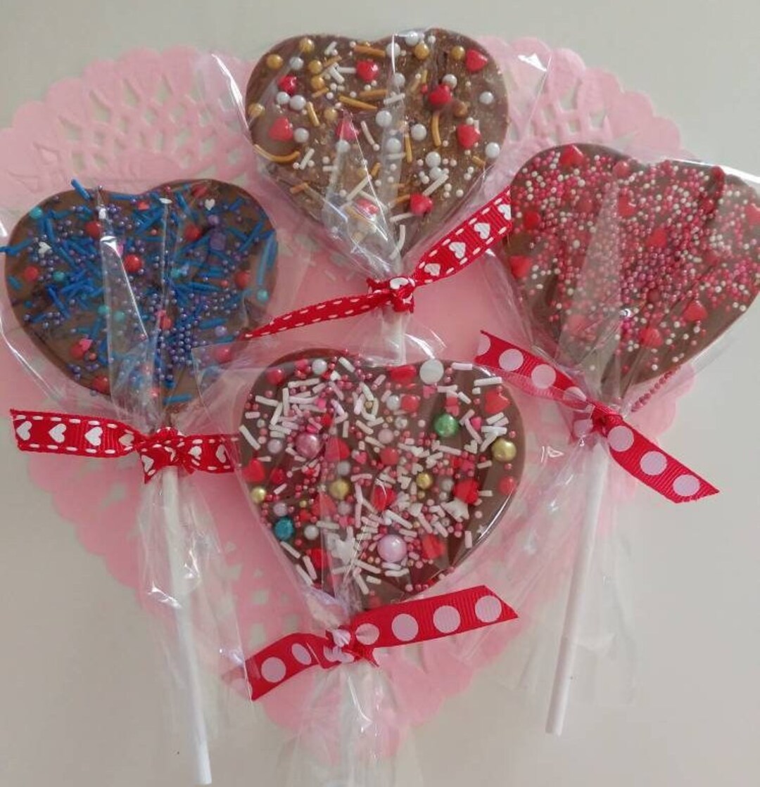 6 Hand Decorated Chocolate Heart Suckers Lollipops - Etsy