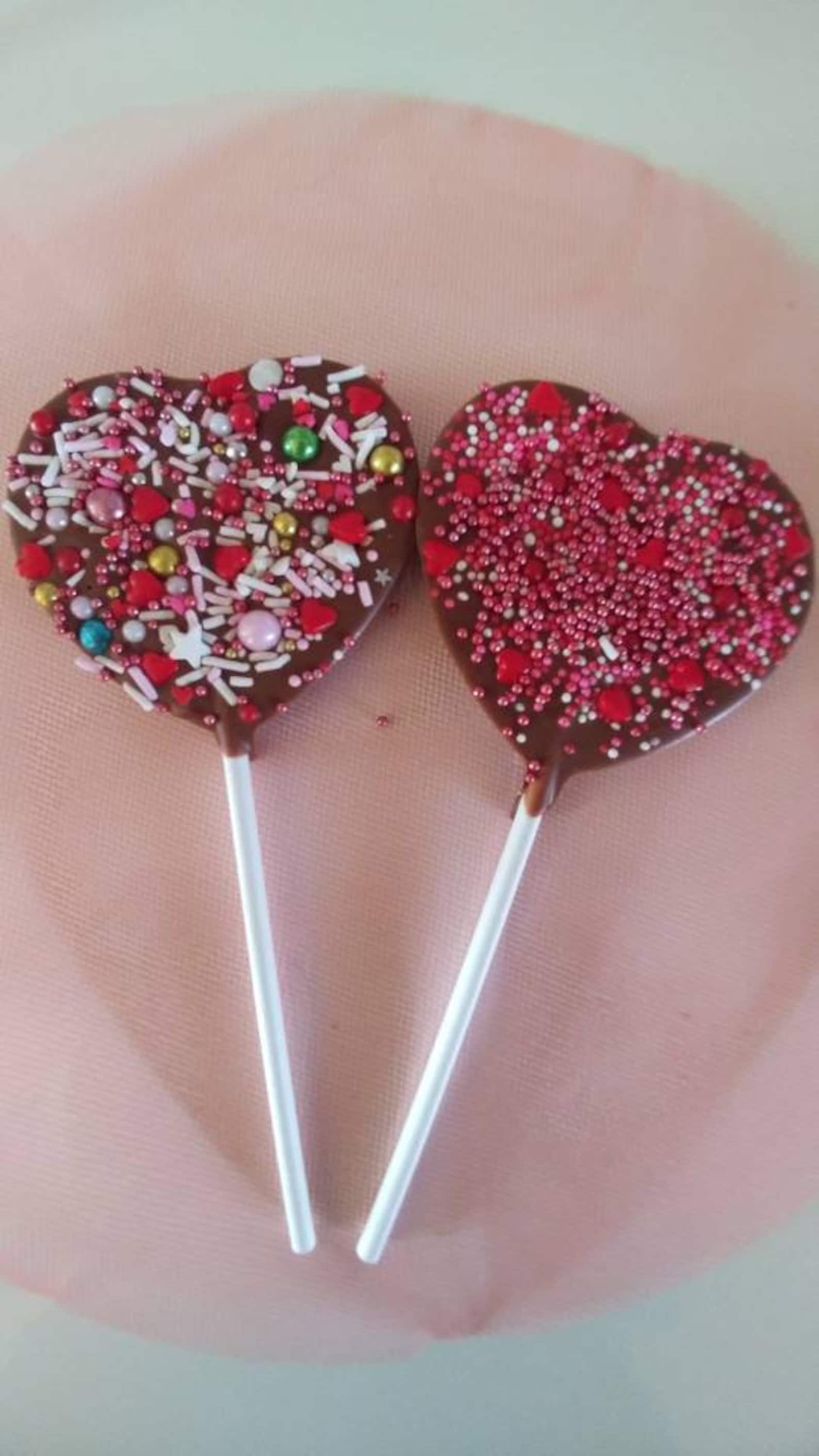 6 Hand decorated chocolate heart suckers lollipops | Etsy