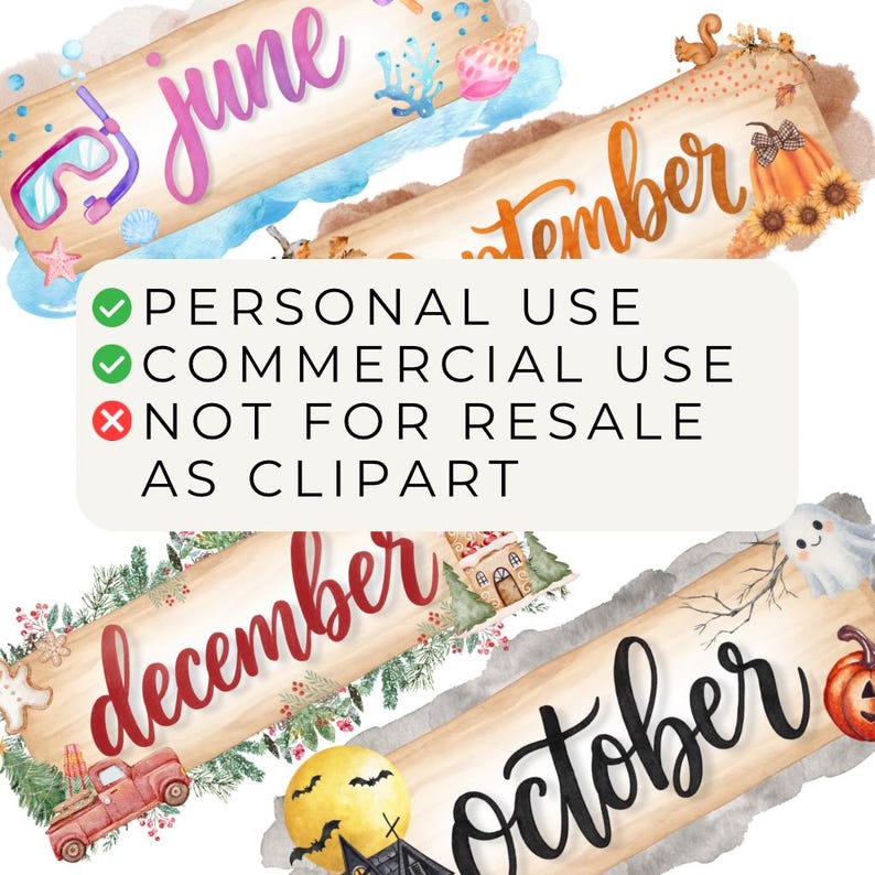 Watercolor Months of the Year Clipart: Hand-lettered PNG Bundle (300 ...