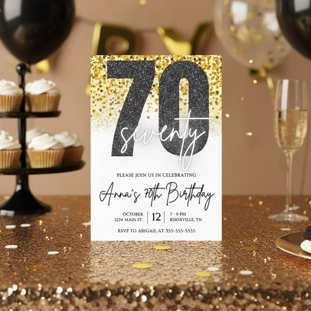 Chic 70th Birthday Invitation - Personalized Party Invite, Elegant ...